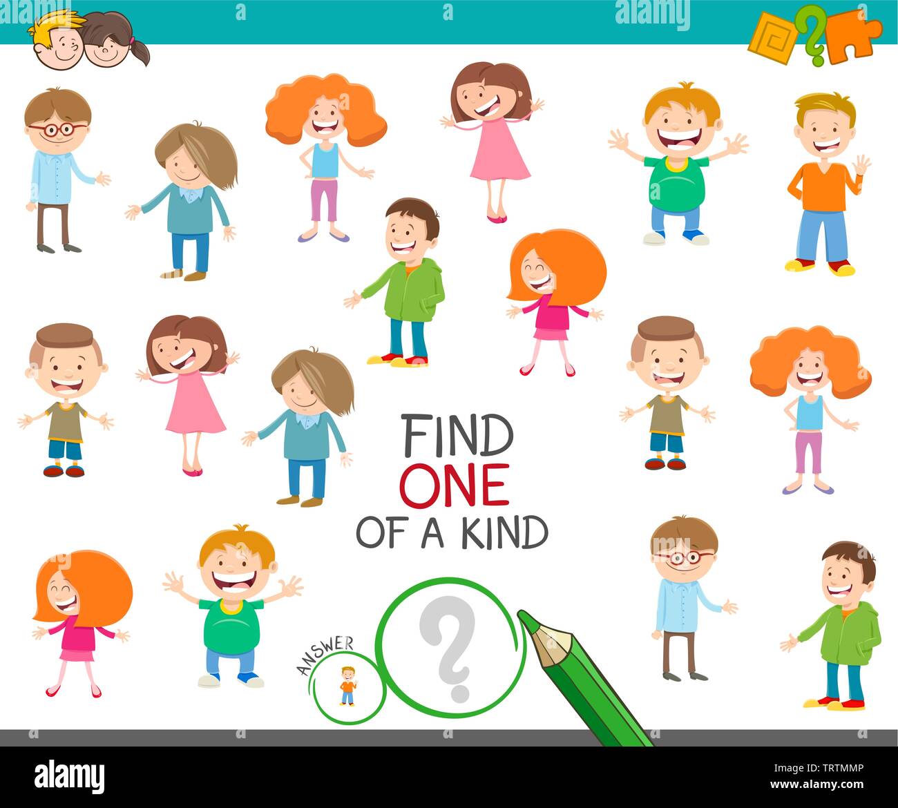 Cartoon Illustration of Find One of a Kind Picture Educational Activity ...