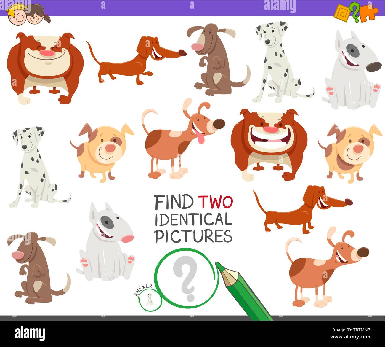 Cartoon Illustration of Finding Two Identical Pictures Educational ...