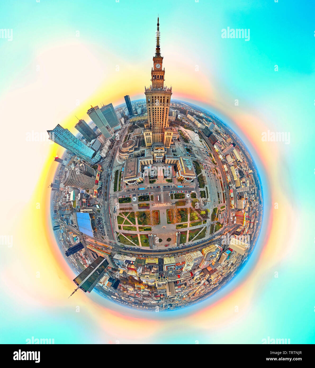 WARSAW, POLAND - APRIL 07, 2019: Beautiful panoramic aerial drone view ...