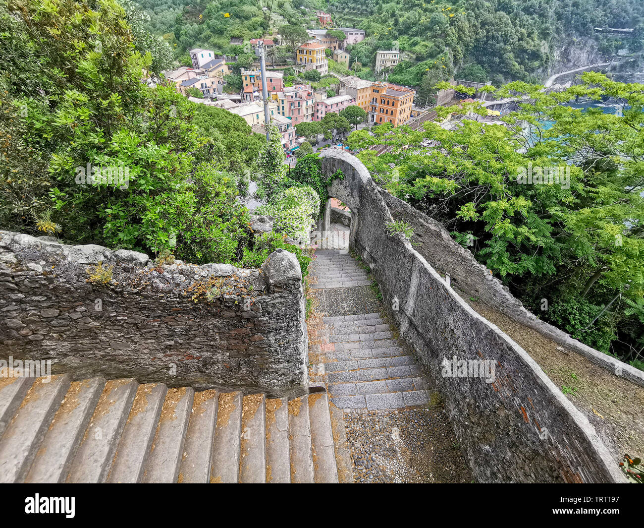 old stone wall walk path in italy cinque terre Stock Photo - Alamy