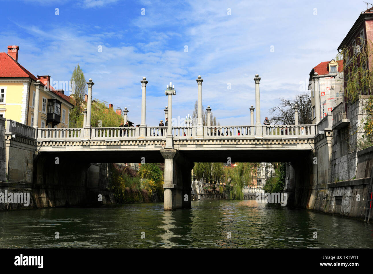 The Cobblers bridge on the banks of the Ljubljanica River, Ljubljana ...