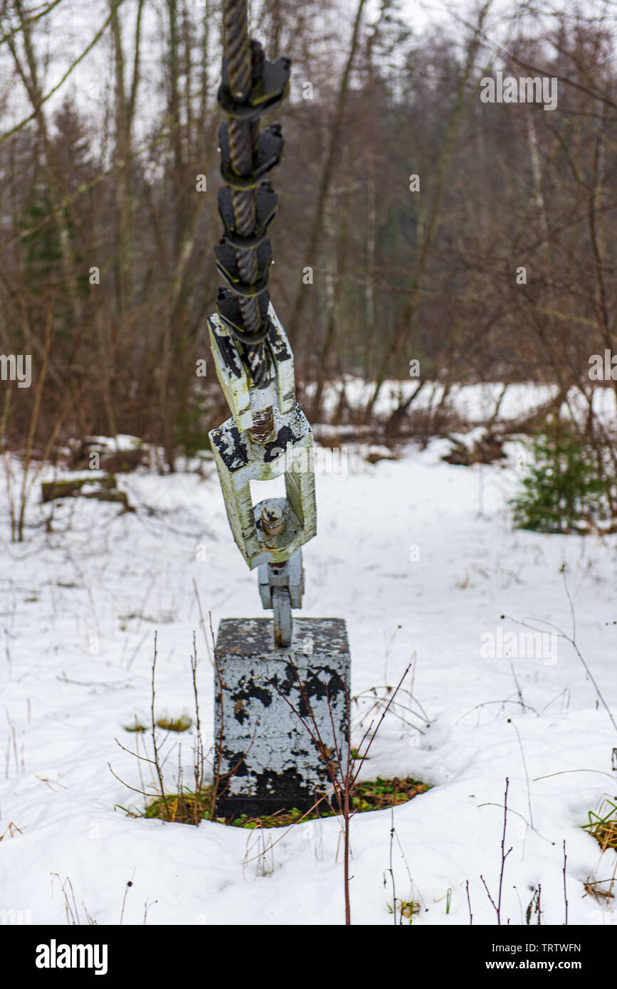 metal chain and wire rope holding bridge in place. steel construction ...