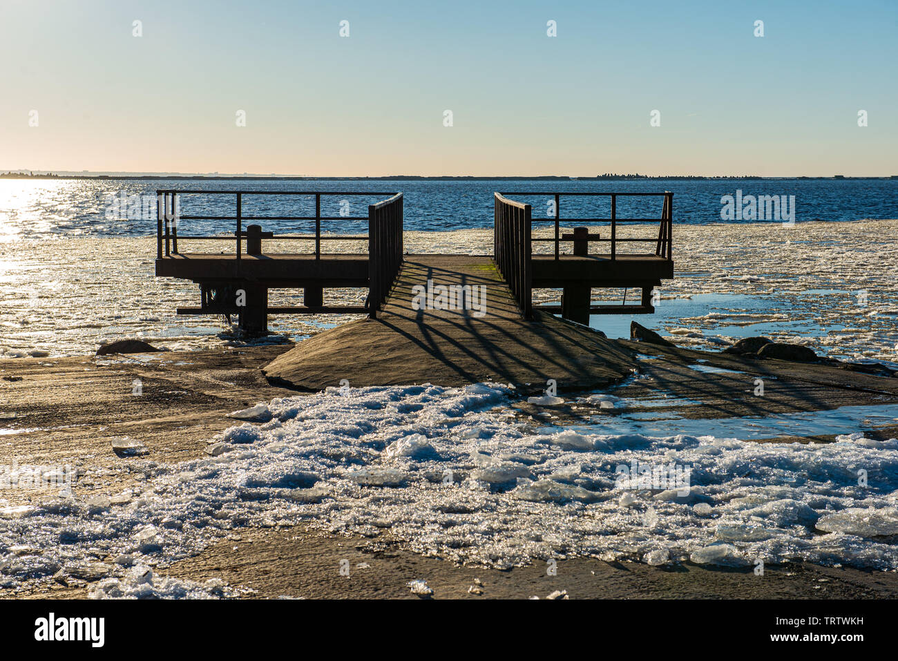 concrete brick bridge over the river with high clear water stream Stock ...