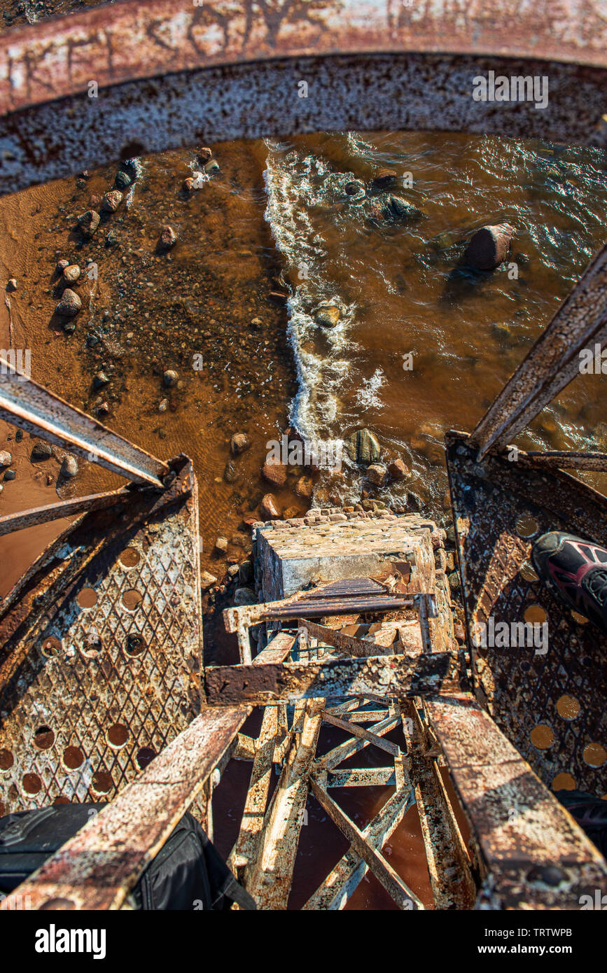 metal chain and wire rope holding bridge in place. steel construction ...