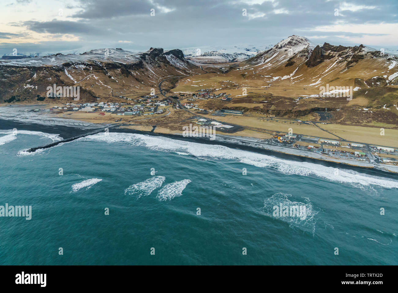 Aerial - Vik i Myrdal, small village, South Coast, Iceland Stock Photo ...