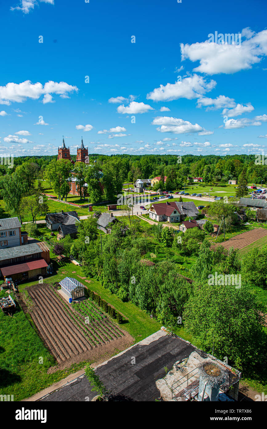 stone brick concrete building details in green countryside landscape ...