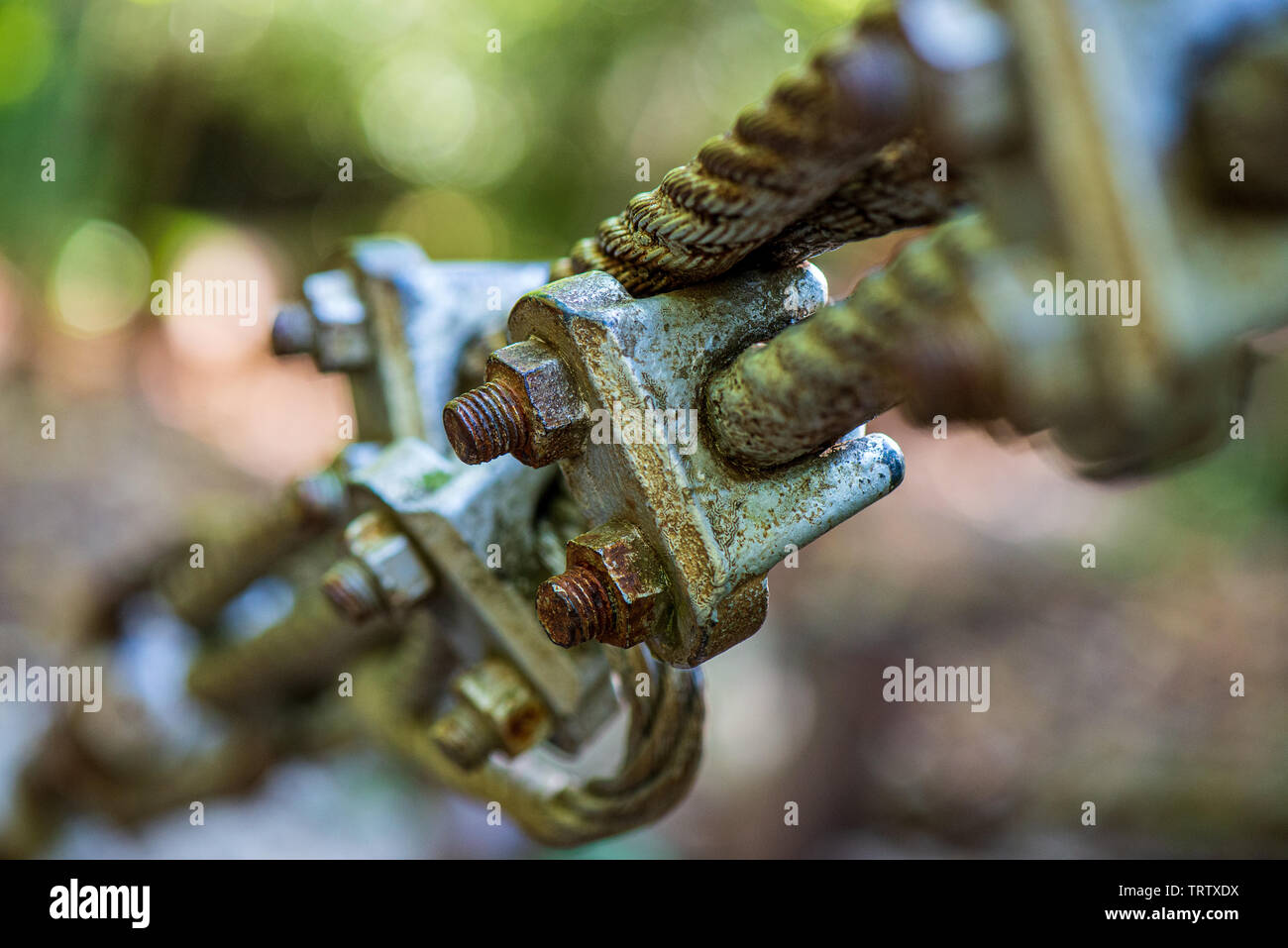 metal chain and wire rope holding bridge in place. steel construction ...