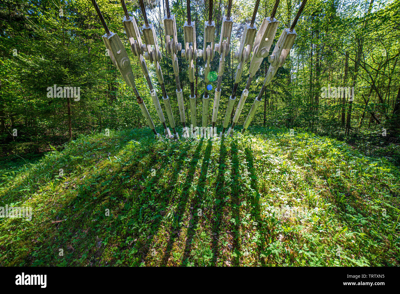 metal chain and wire rope holding bridge in place. steel construction ...