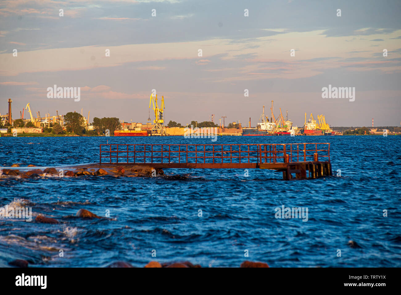 concrete brick bridge over the river with high clear water stream Stock ...