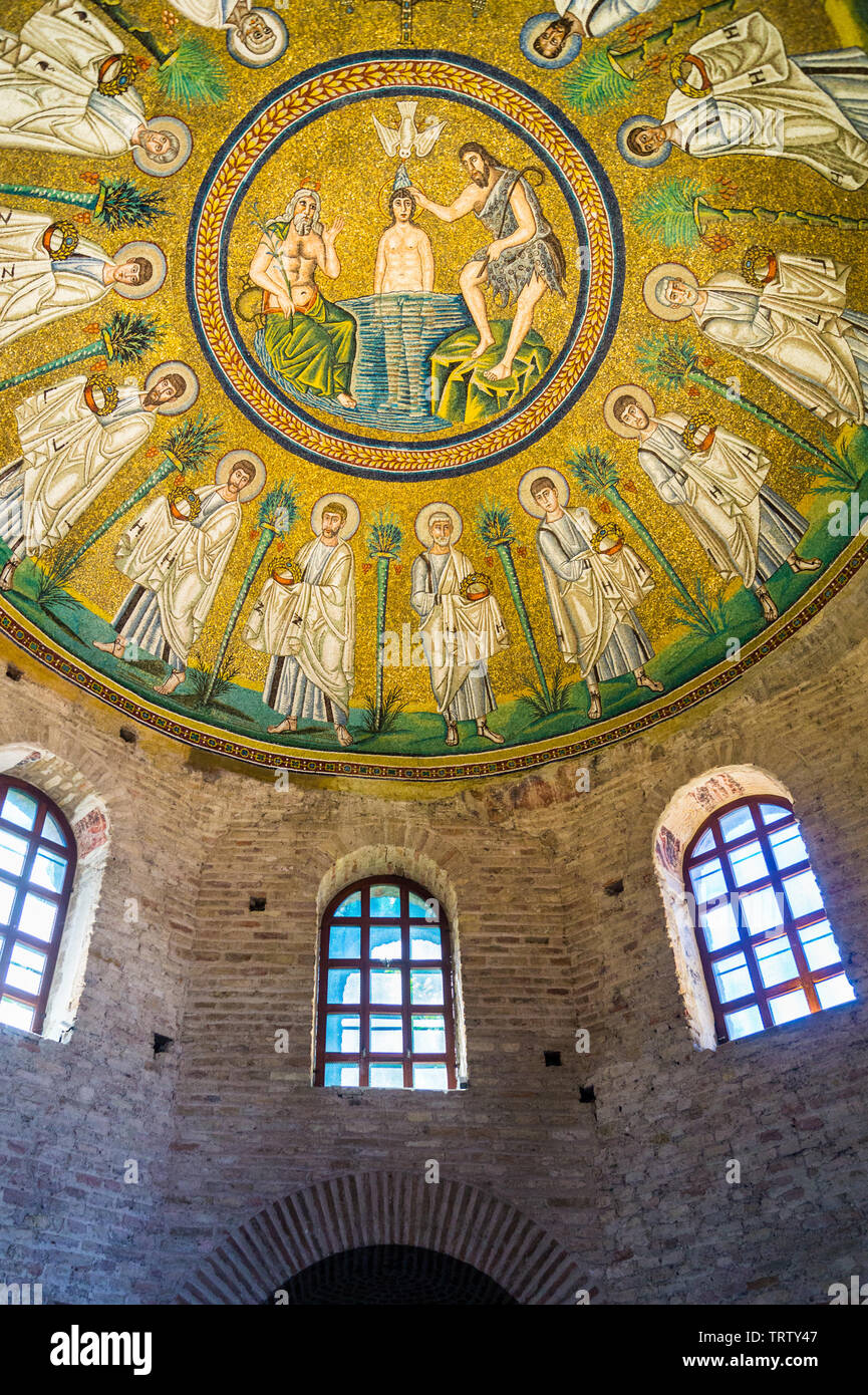 Mosaics of baptism of Christ with John the Baptist and apostles, Arian ...