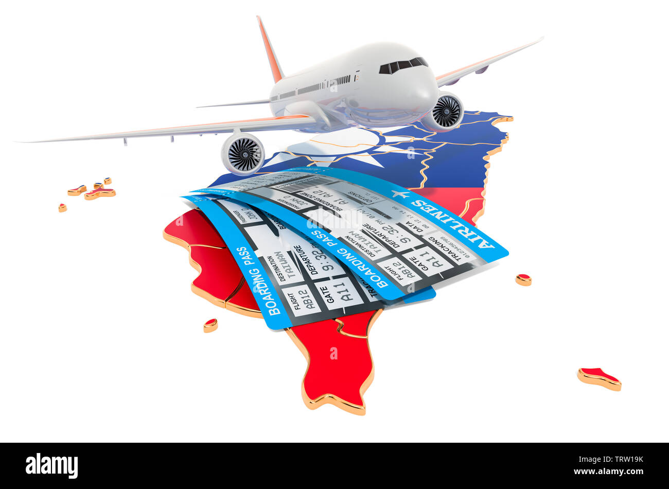 Flights to Taiwan concept. 3D rendering isolated on white background ...