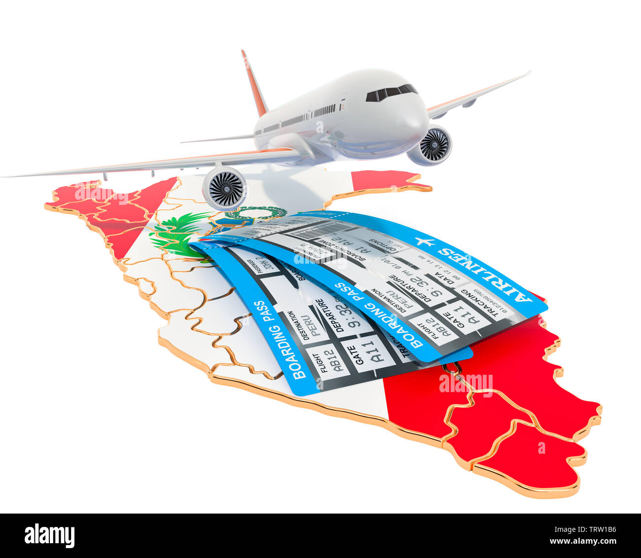 Flights to Peru concept. 3D rendering isolated on white background ...