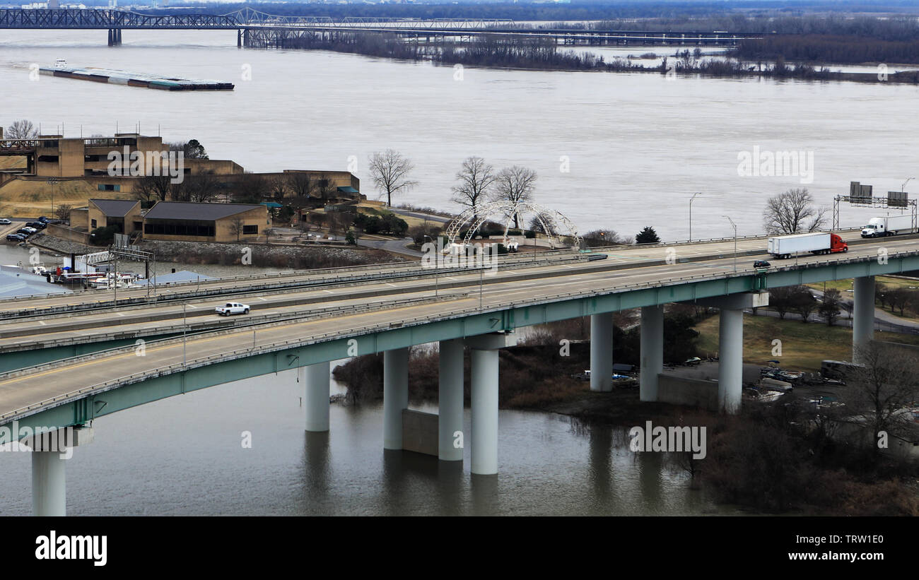 A Scene of Mississippi River barge by Memphis, Tennessee Stock Photo ...