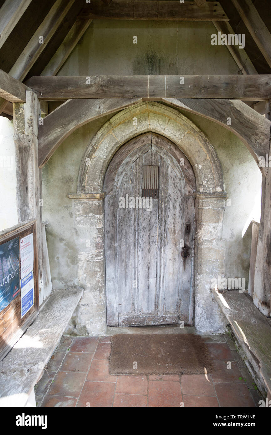 Historic door in porch 18th century, Church of Saint Mary, Badley ...