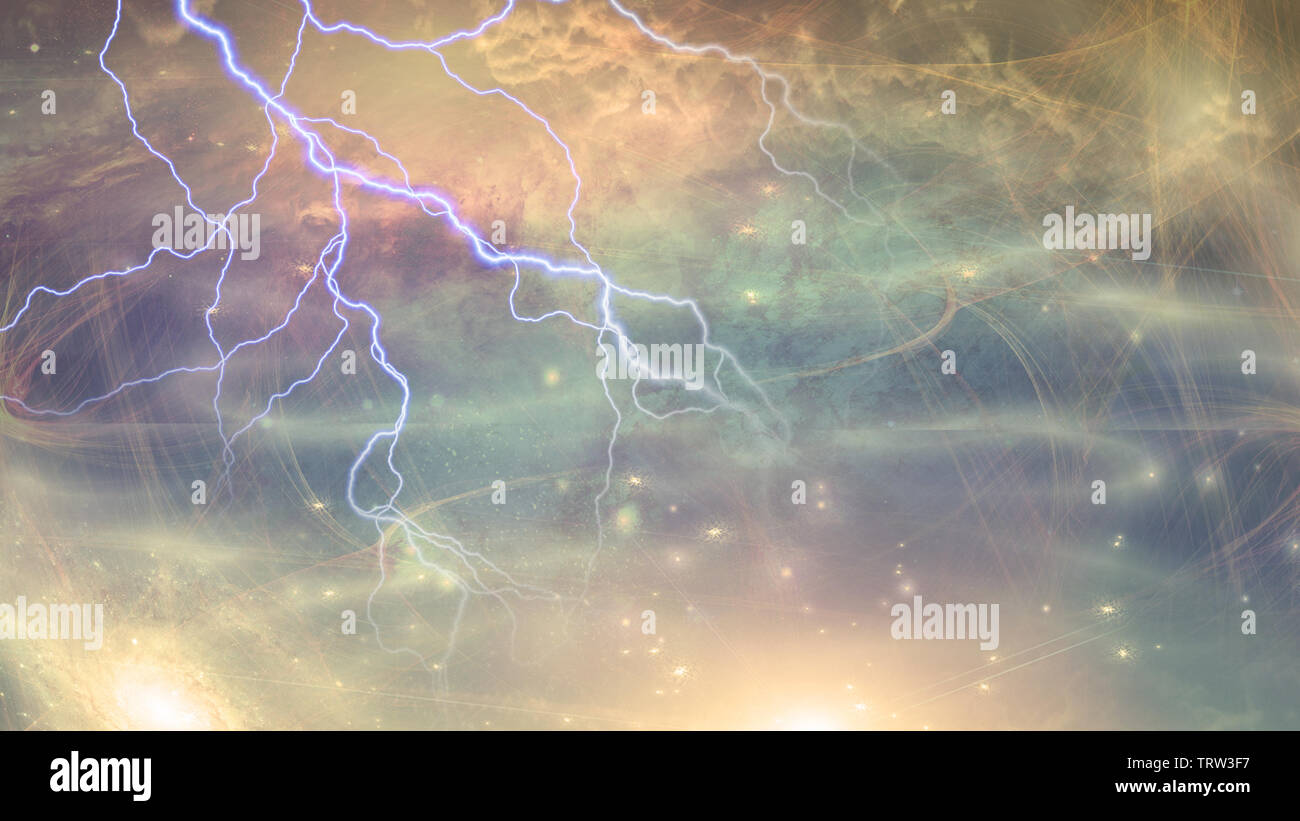 Electricity flashes of lightning in deep space Stock Photo - Alamy