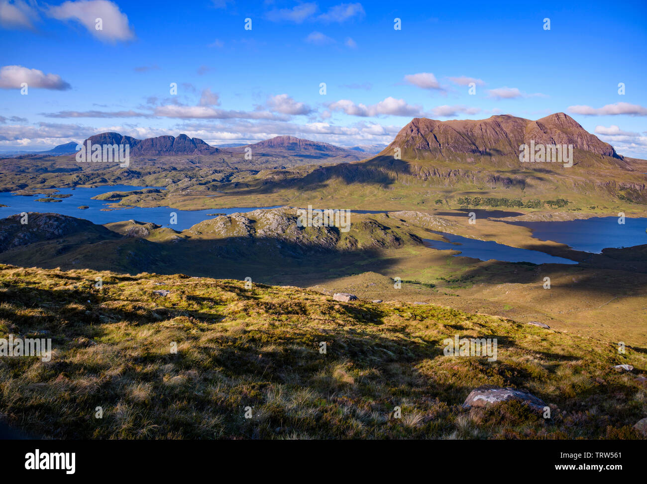 View from Stac Pollaidh looking towards Loch Sionascaig, Suilven ...