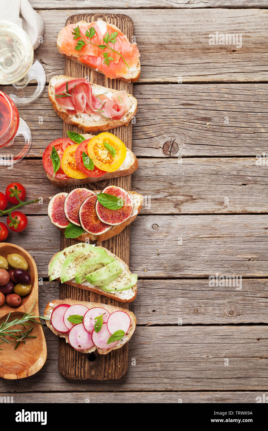 Brushetta or traditional spanish tapas. Appetizers italian antipasti ...