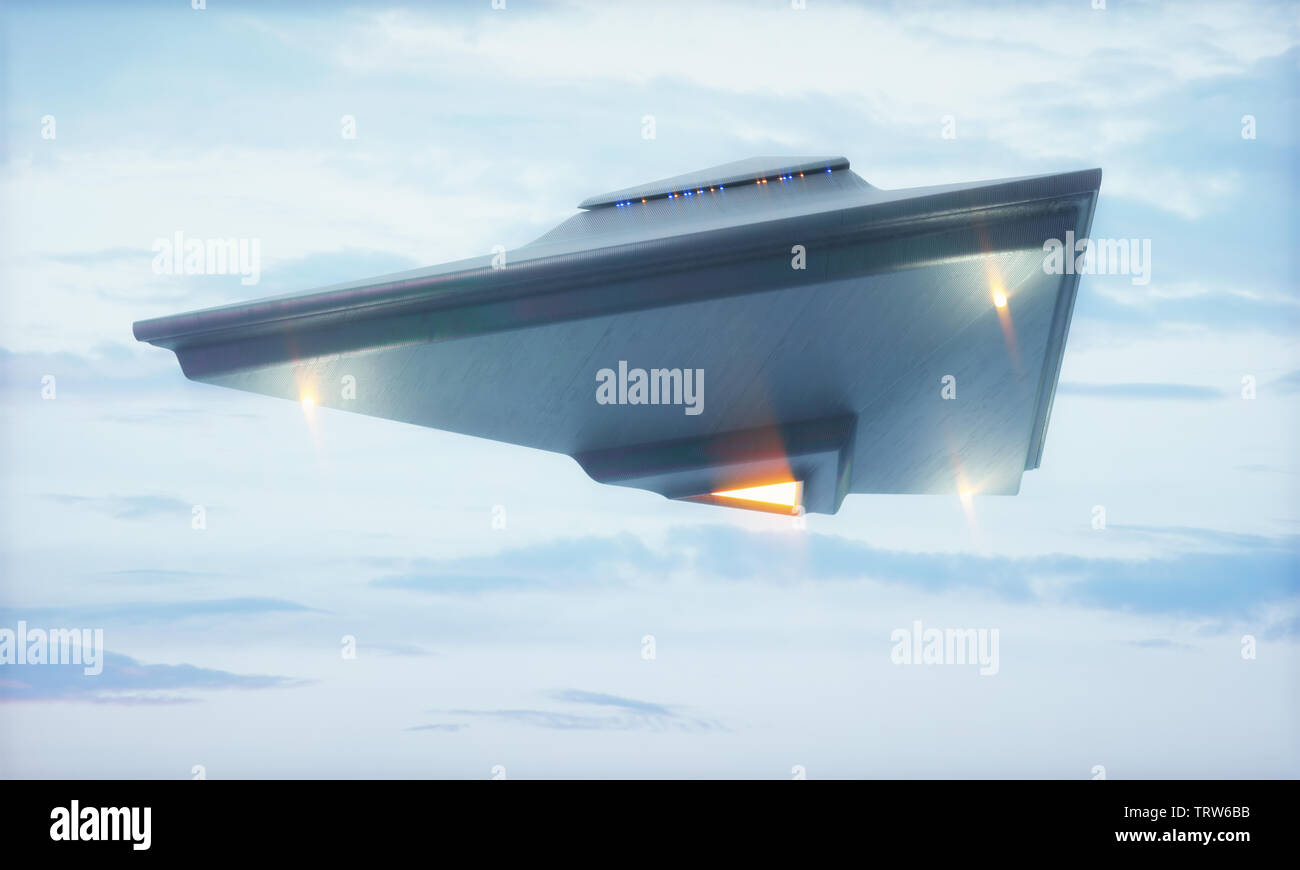 Unidentified flying object on smooth light sky background. Image with ...