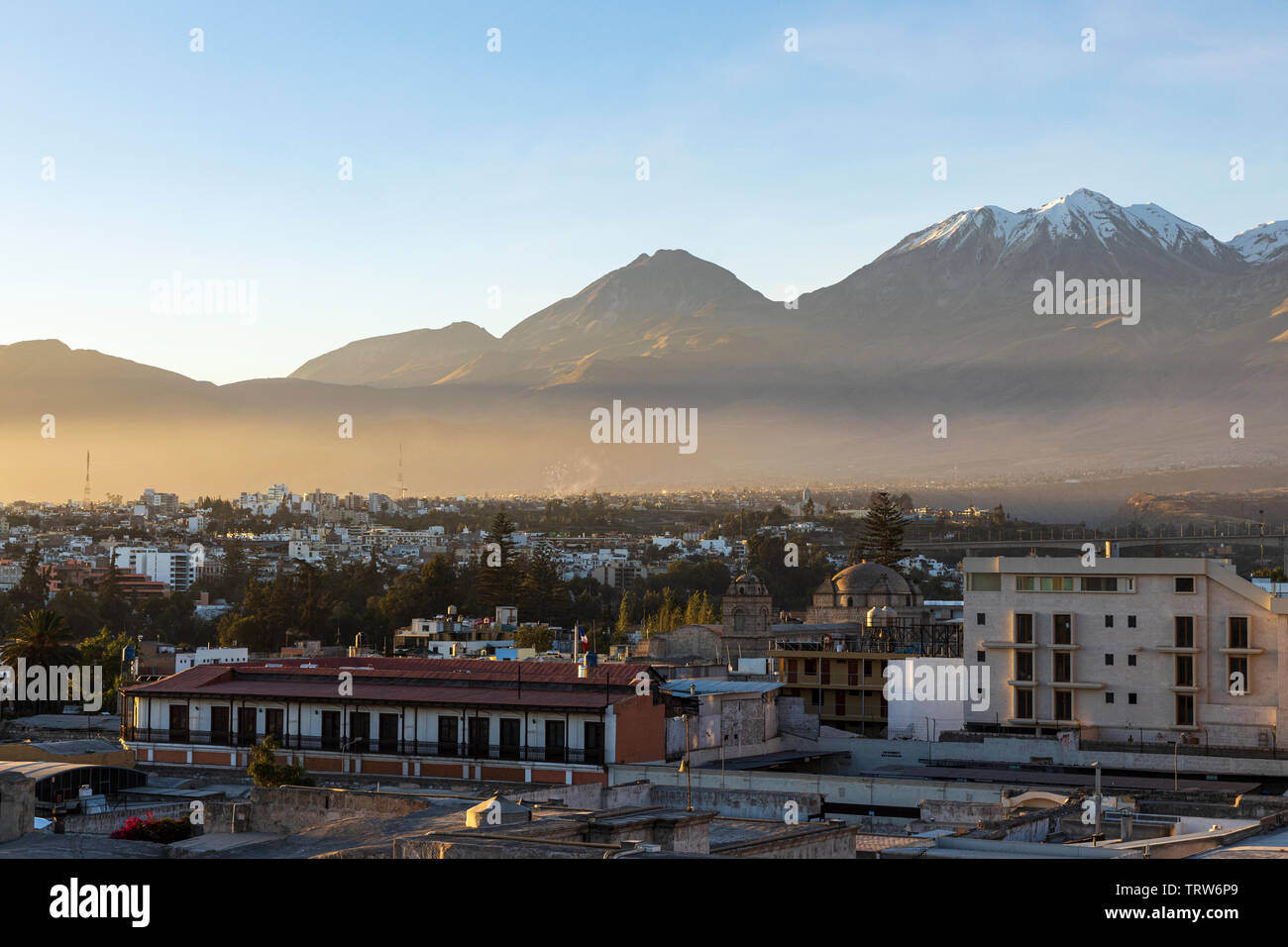 Chachani volcano viewed from Arequipa, Peru, South America Stock Photo ...
