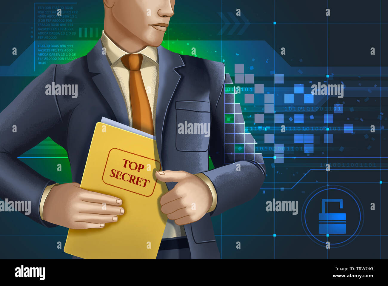 Man in a business suit stealing some classified documents. Digital ...