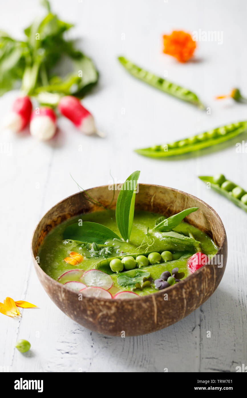 Summer pea soup with fresh vegetables Stock Photo - Alamy