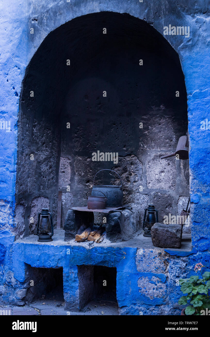 Blue kitchen and pots, Monasterio de Santa Catalina, monastery ...