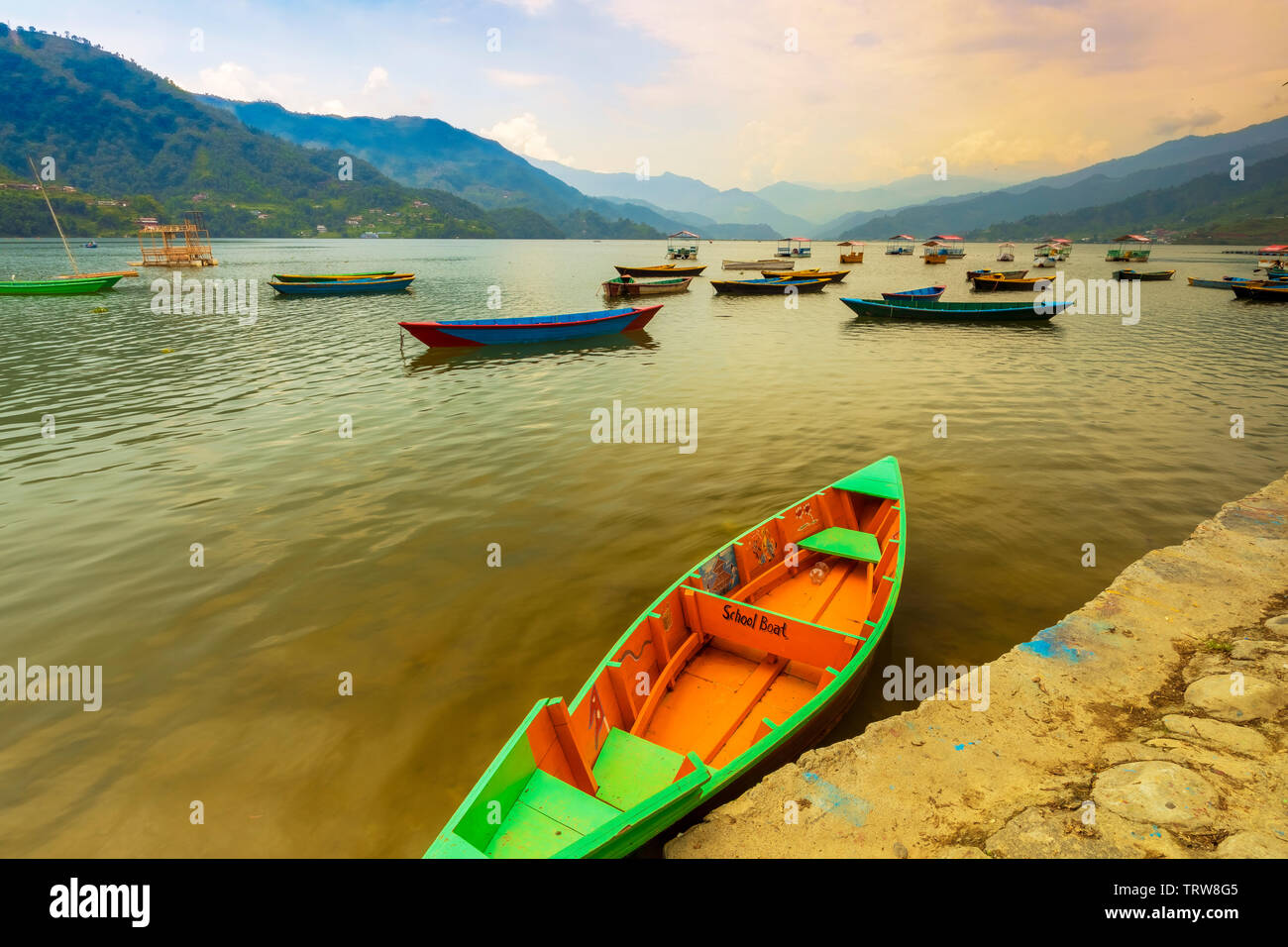 Passenger Boats Parking in phewa lake and one School Boat Parked Phewa ...
