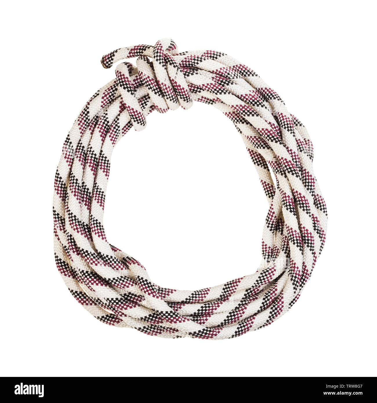 round bight of striped synthetic rope isolated on white background ...