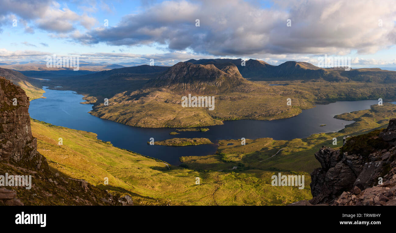 Panoramic view from Stac Pollaidh looking towards Loch Lurgainn, Sgorr ...