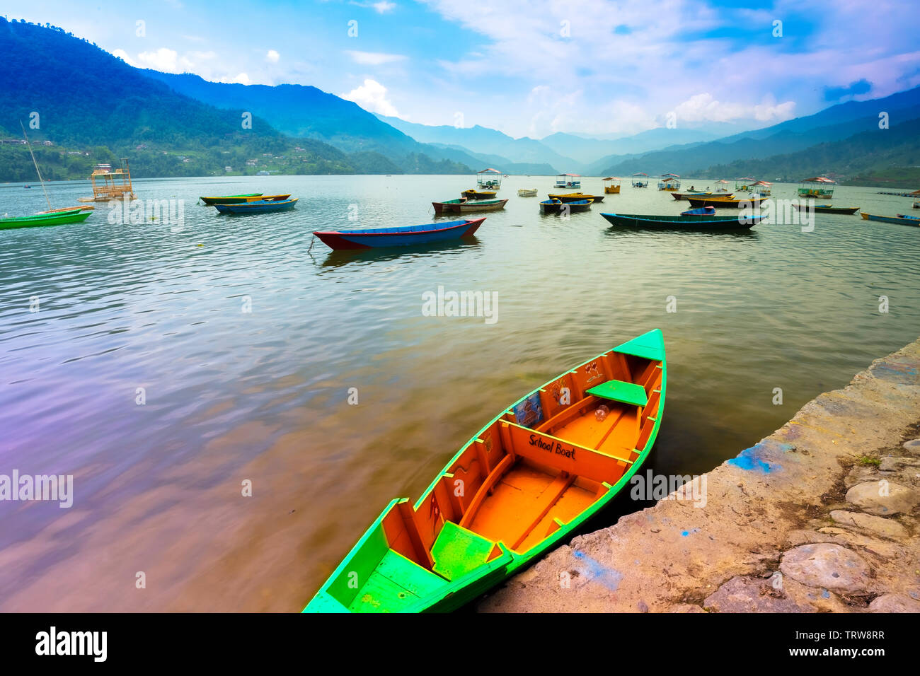 Passenger Boats Parking in phewa lake and one School Boat Parked Phewa ...