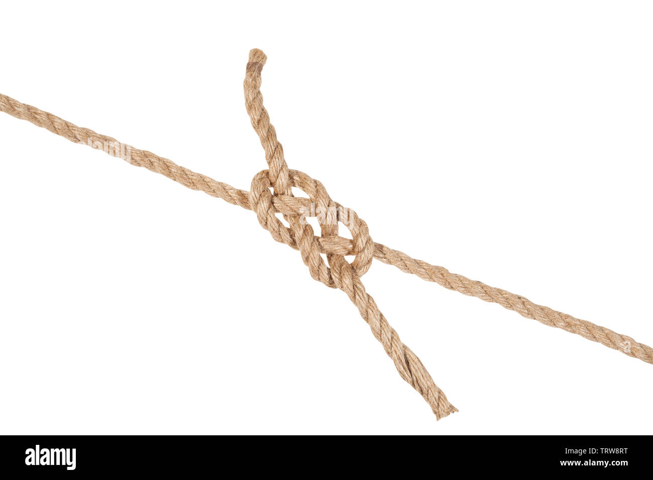 another side of carrick bend knot joining two ropes isolated on white ...