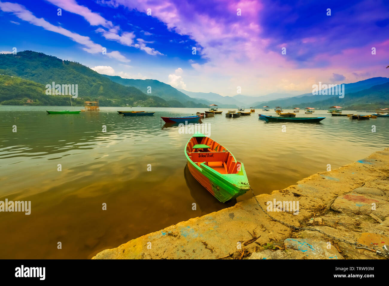 Passenger Boats Parking in phewa lake and one School Boat Parked Phewa ...