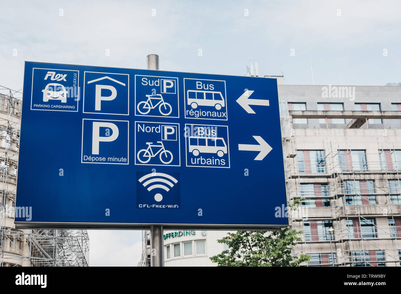 Luxembourg City, Luxembourg - May 18, 2019: Directional sign to ...