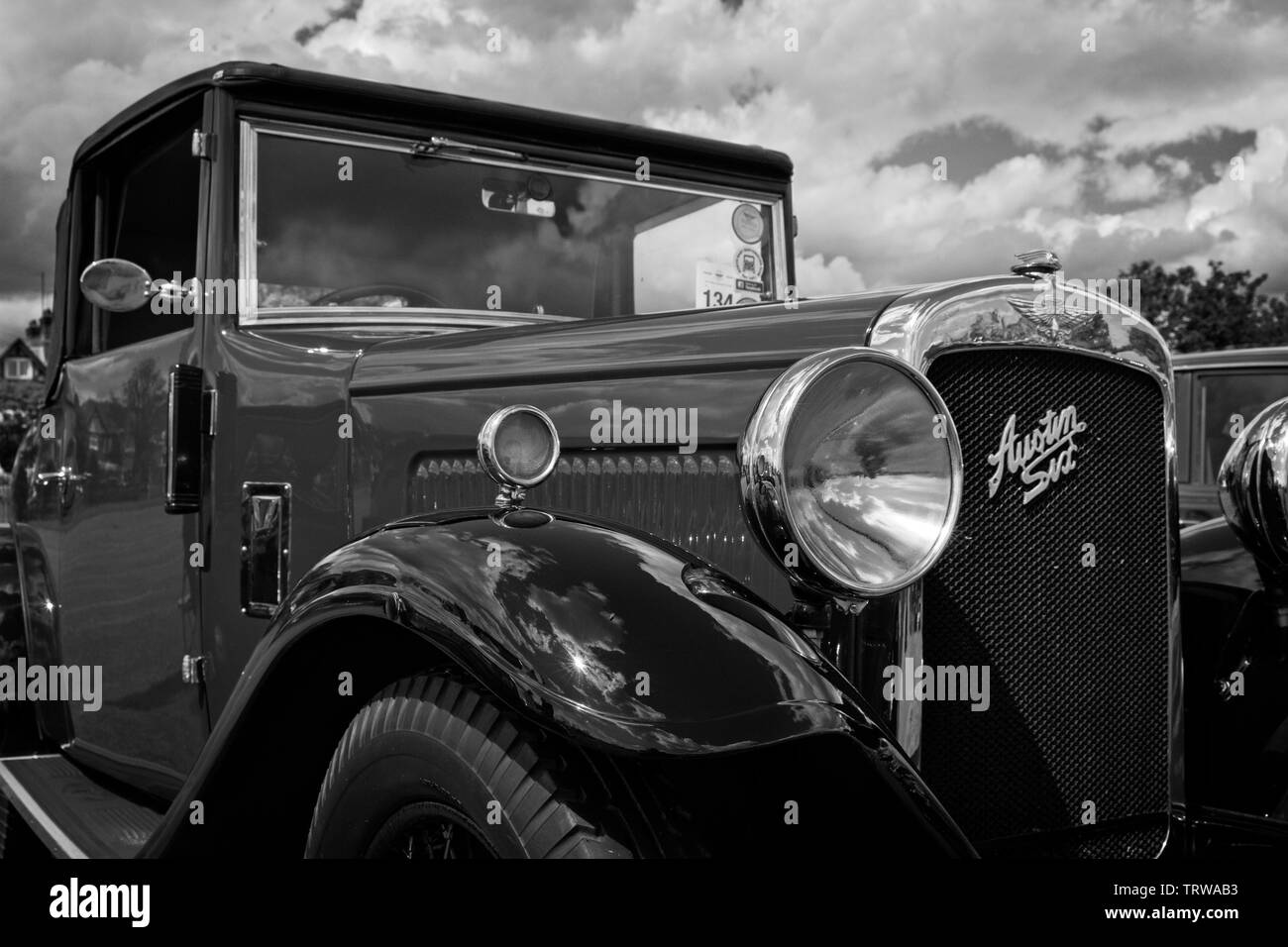 Black and white image of a classic vintage Austin Six motor car showing ...
