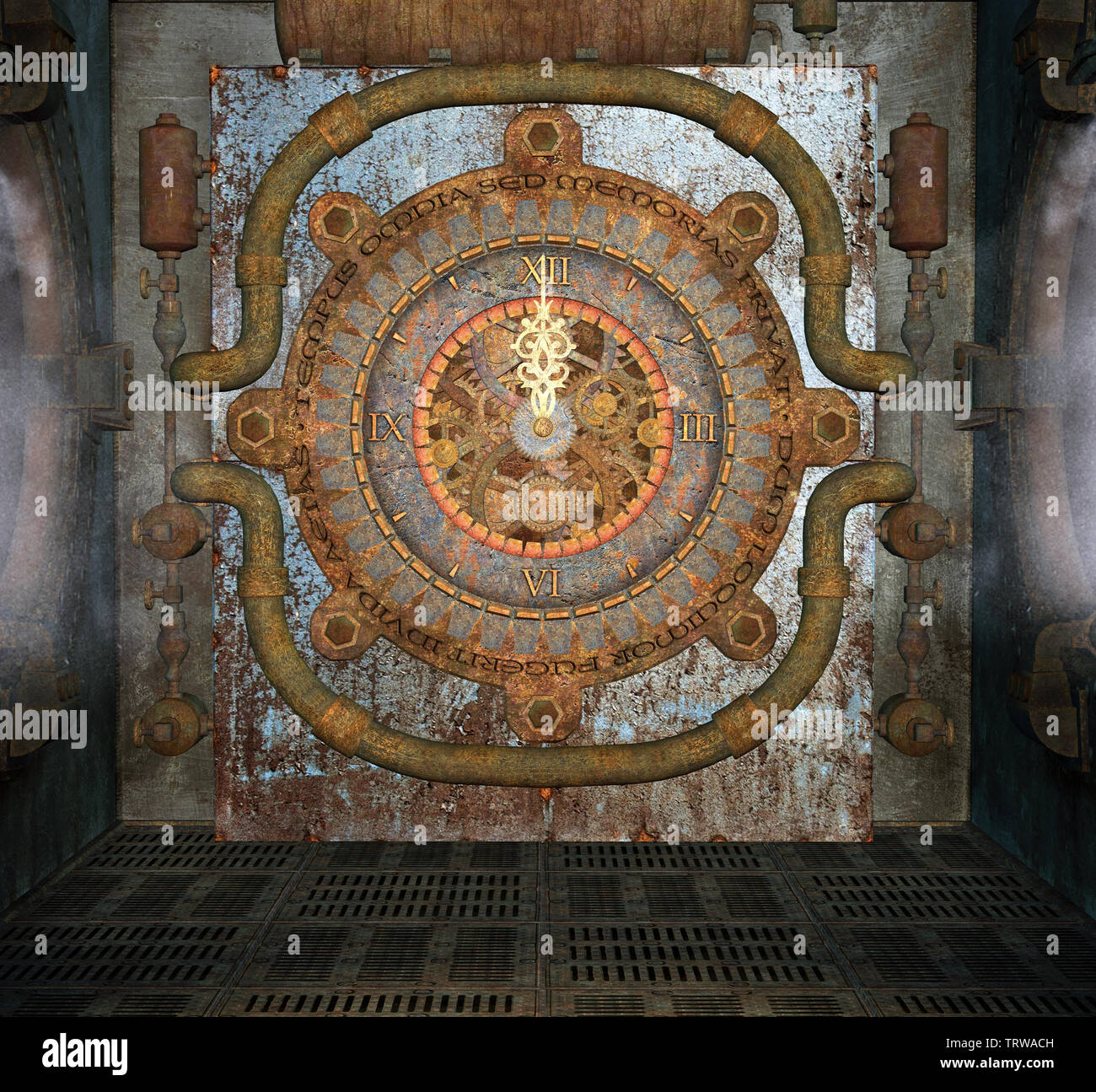 Steampunk room with smoking machines Stock Photo - Alamy