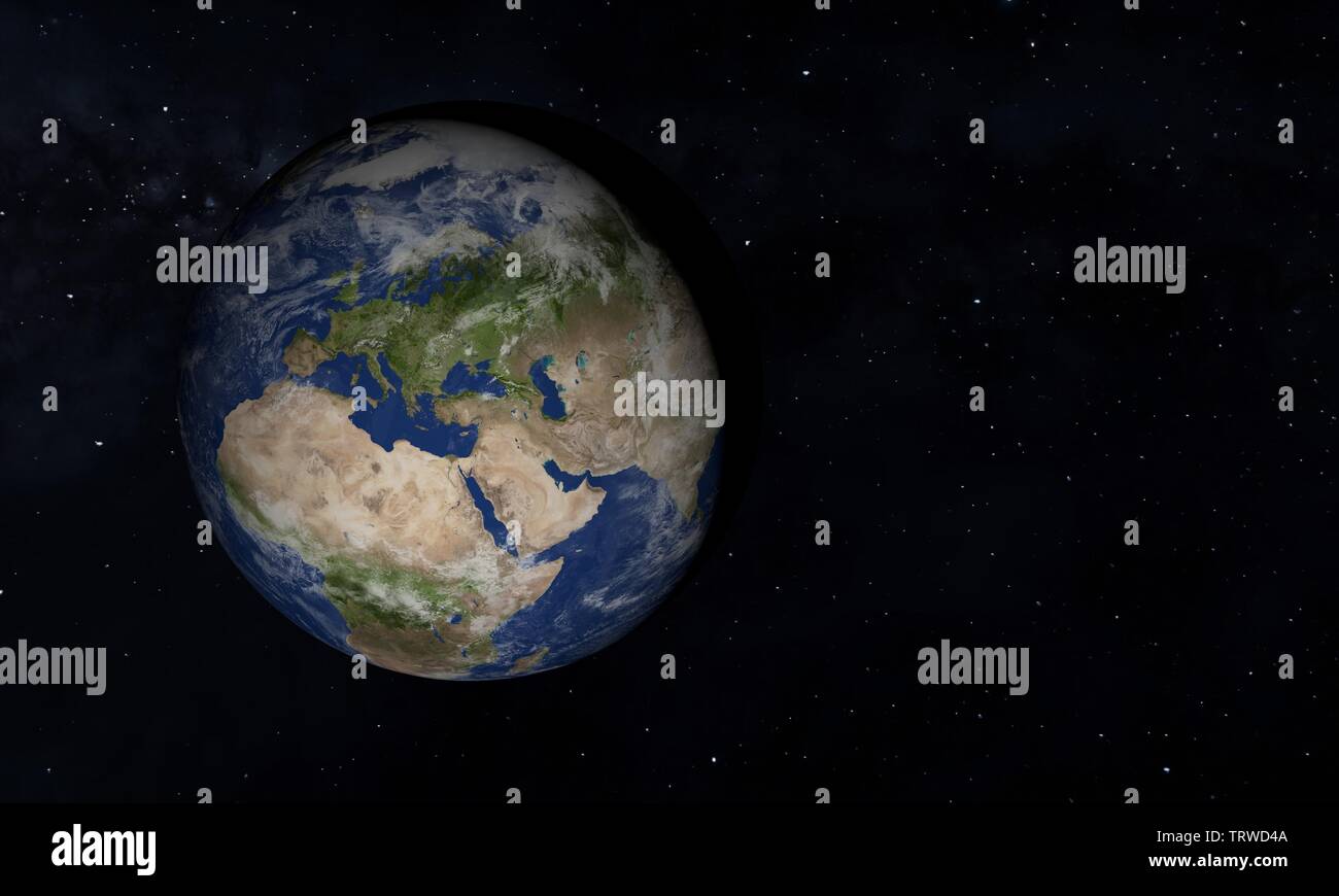 View of blue planet Earth in space with her atmosphere. 3d ...