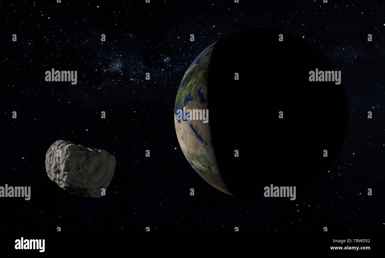 Earth and asteroid. Space theme. 3D illustration Stock Photo - Alamy