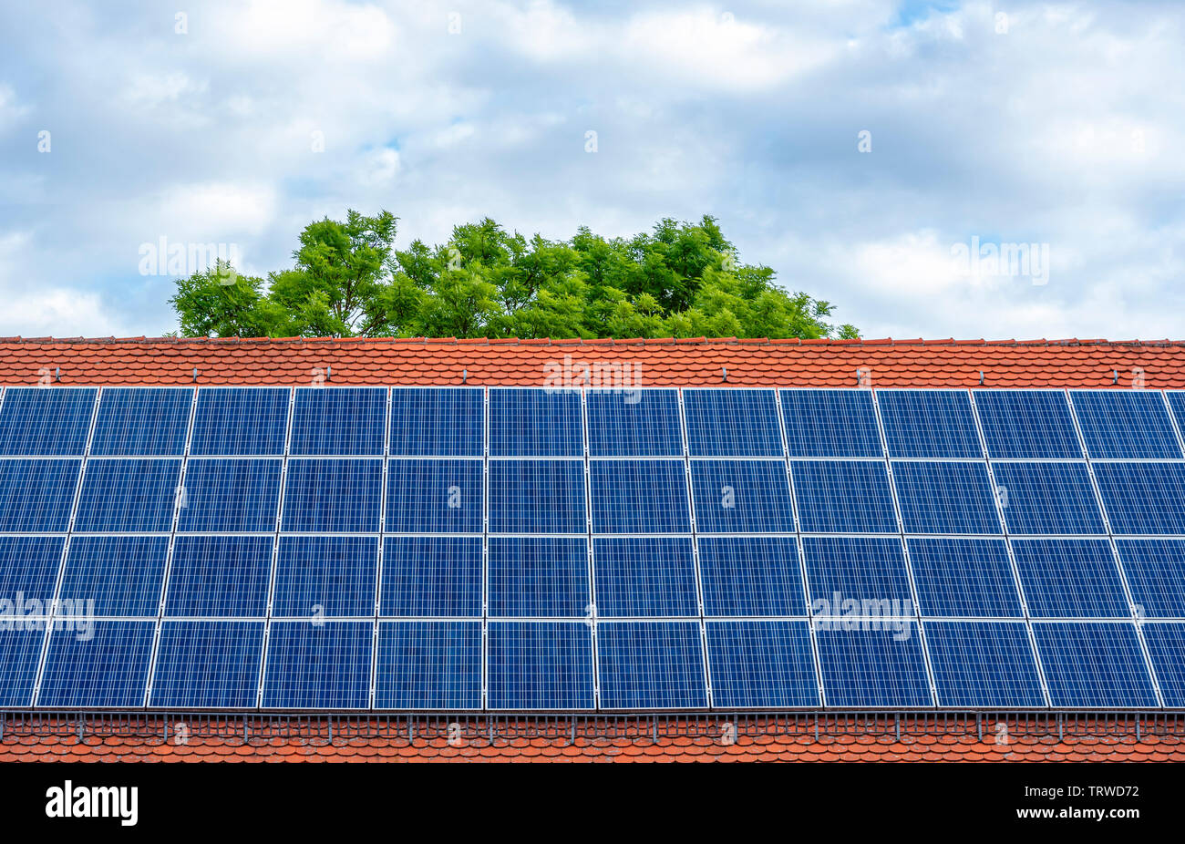 Solar energy system installed on a german house rooftop. House roof ...