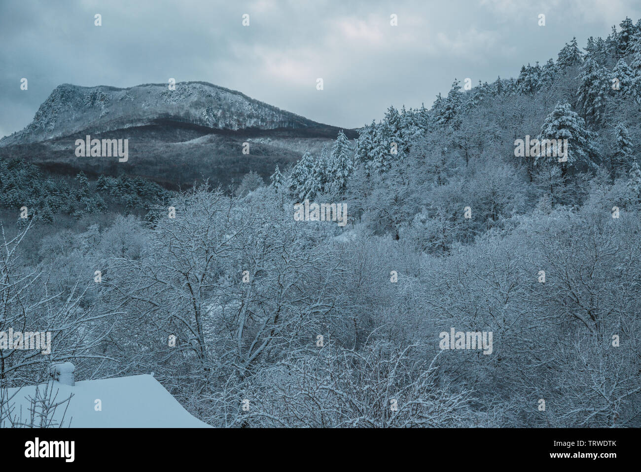 High mountains under snow in the winter. A series of photos of the ...