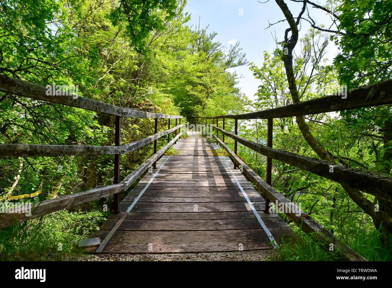 Wooden bridge over cliff in Danube valley Stock Photo - Alamy