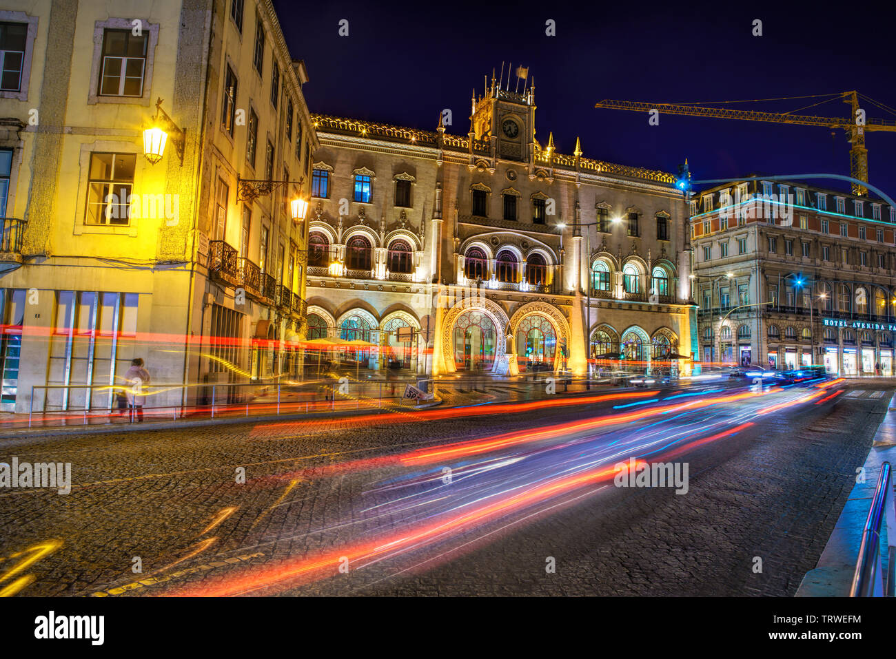 The Rossio Railway Station, Lisbon, manueline architecture style facade ...
