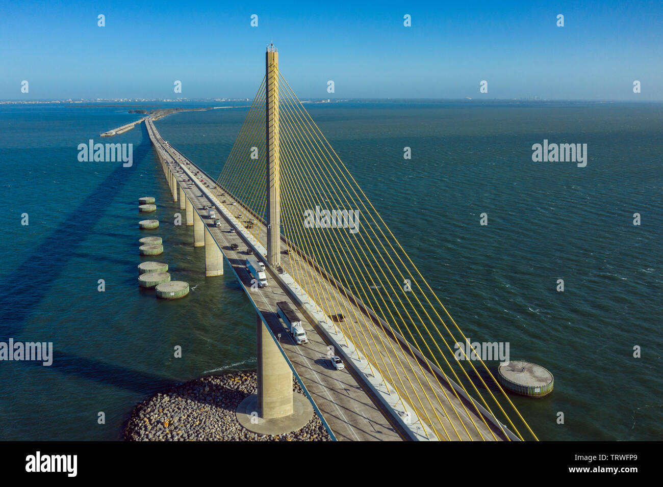Aerial view of the Sunshine Bridge on Interstate 275 over Tampa Bay ...