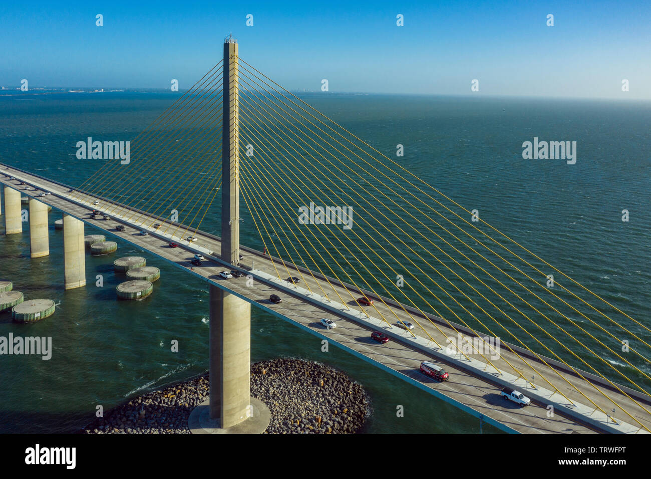 Aerial view of the Sunshine Bridge on Interstate 275 over Tampa Bay ...