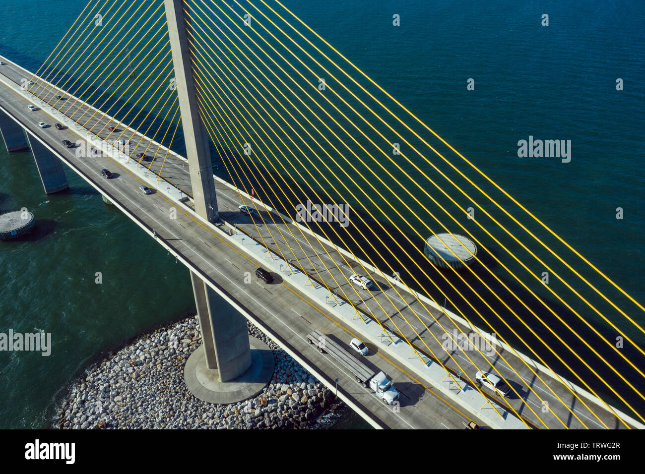 Aerial view of the Sunshine Bridge on Interstate 275 over Tampa Bay ...