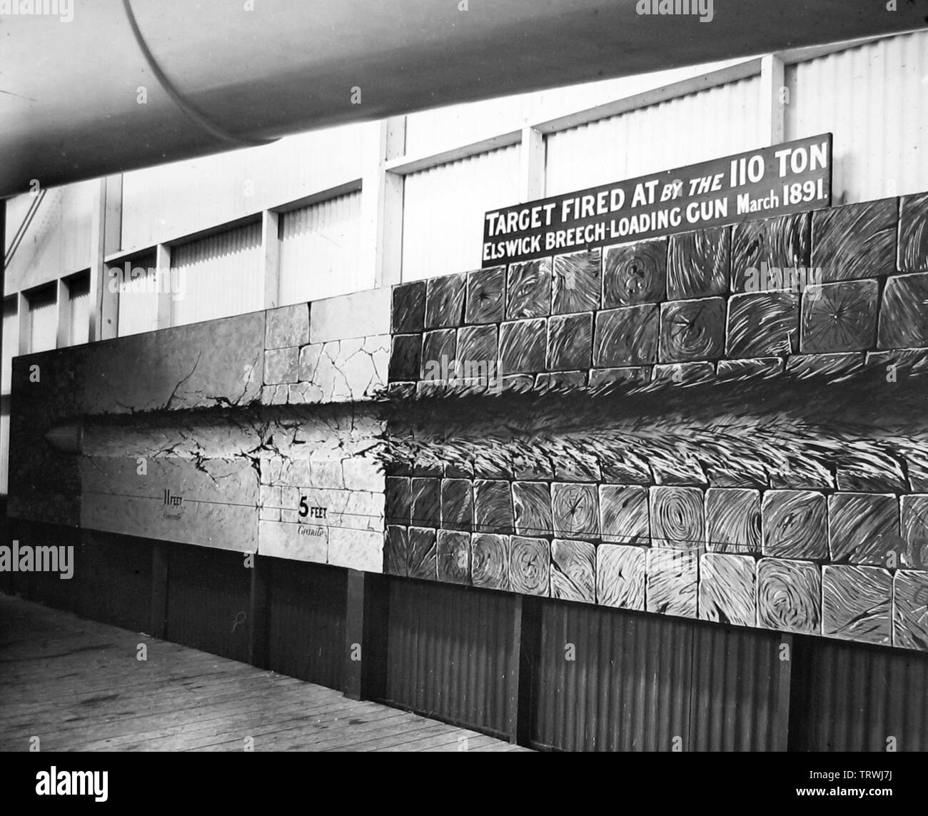 Demonstrating the force of a projectile from 110 ton Elswick Gun, Royal ...