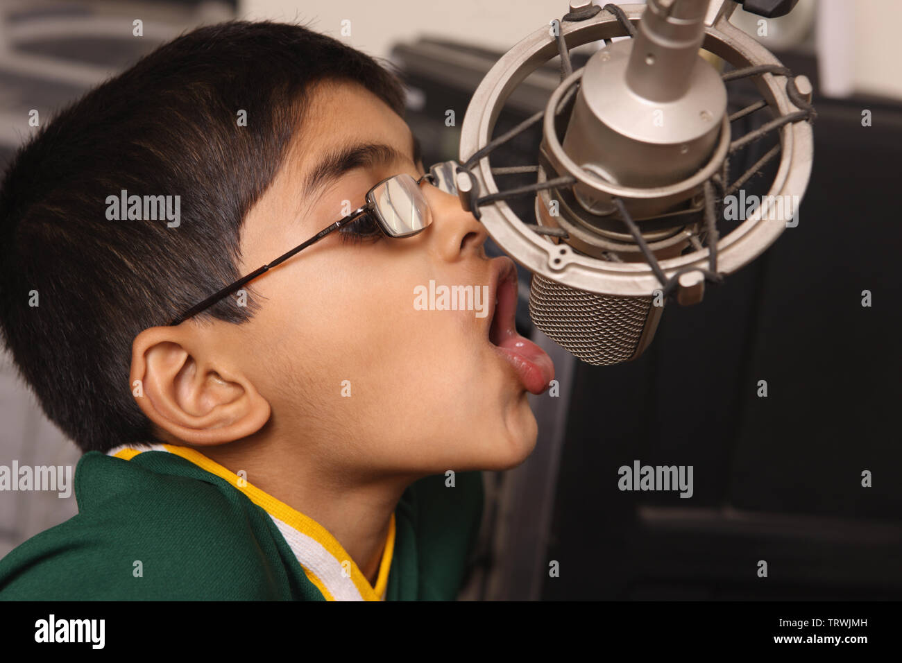 Boy Disc Jockey Singing Microphone High Resolution Stock Photography ...