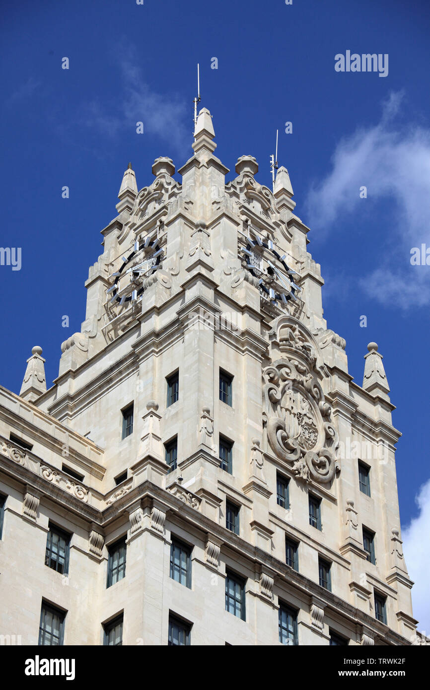 Spain, Madrid, Gran Via, Telefonica Building, historic architecture ...