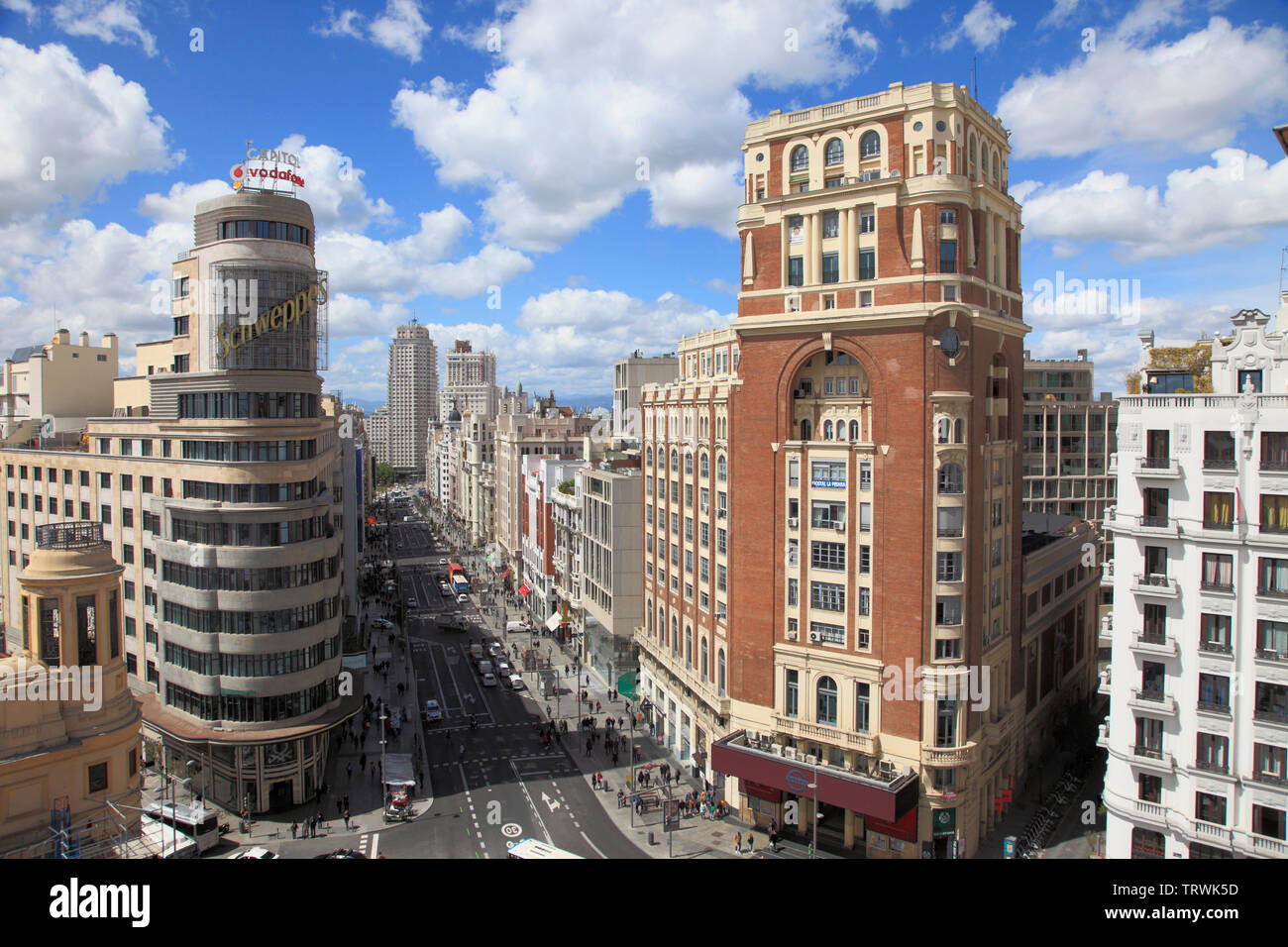 Spain, Madrid, Gran Via, Edificio Carrion, Palacio de la Prensa, aerial view Stock Photo - Alamy