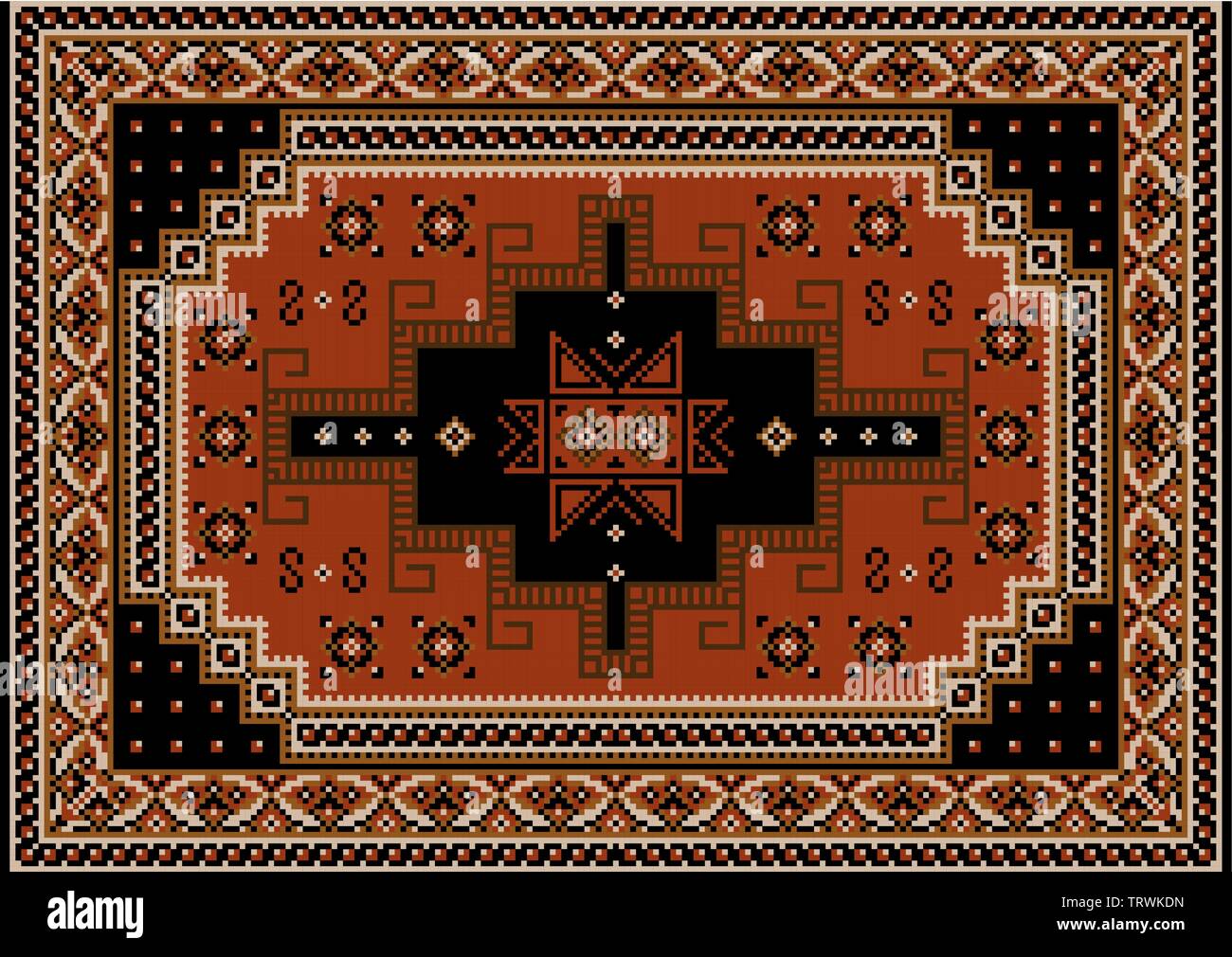 Luxury vintage oriental carpet with red-brown, black, beige and brown ...