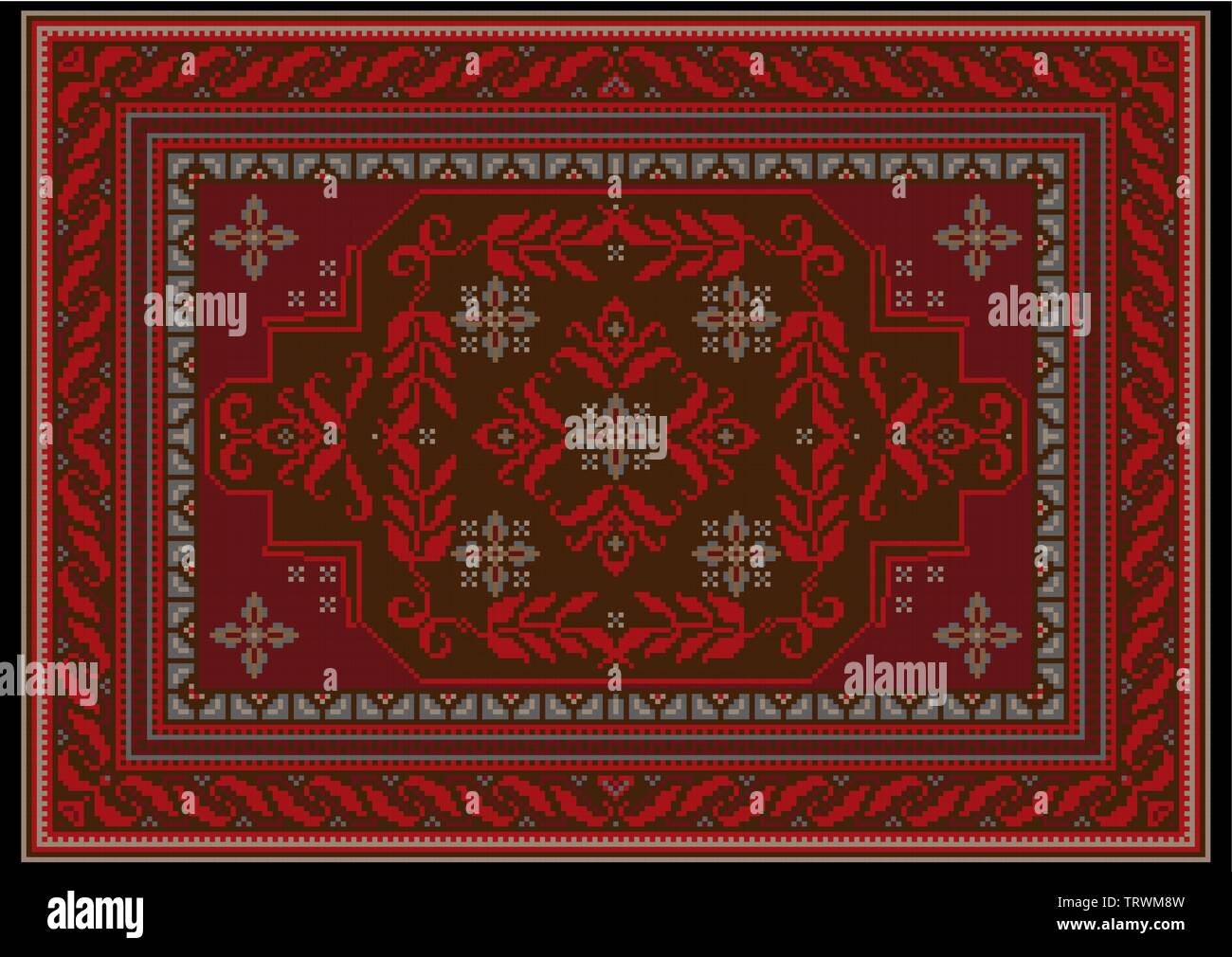 Carpet design with ethnic ornament of red and burgundy shades and red ...
